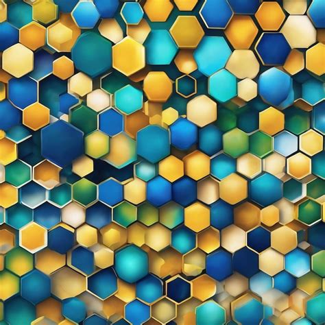 Premium Photo Glowing Pattern Of Hexagons In Shades Of Blue White Yellow And Green Creating A