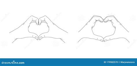 Male And Female Hands Making A Heart Gesture From Fingers Line