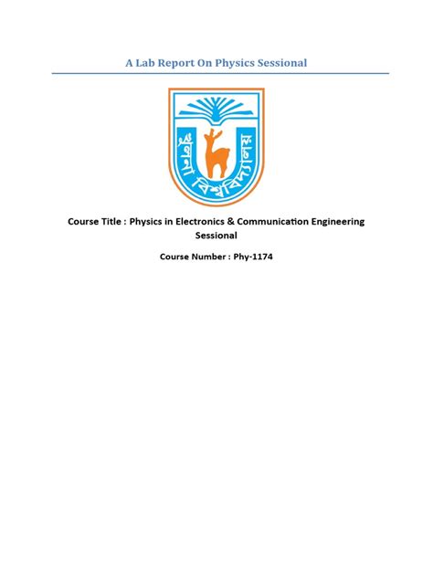 A Lab Report On Physics Sessional Final Pdf