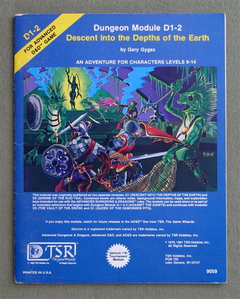 Descent Into The Depths Of The Earth Advanced Dungeons And Dragons Module D1 2