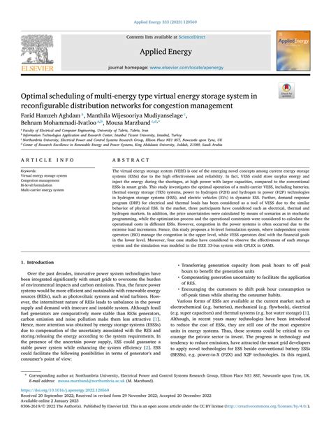 Pdf Optimal Scheduling Of Multi Energy Type Virtual Energy Storage System In Reconfigurable