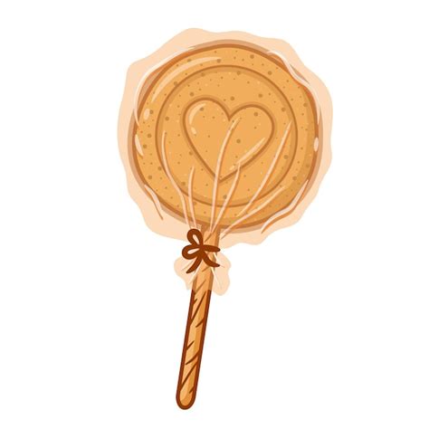 한국 달고나 사탕 플라스틱 랩과 막대기로 귀여운 하트 모양 그리기 프리미엄 벡터