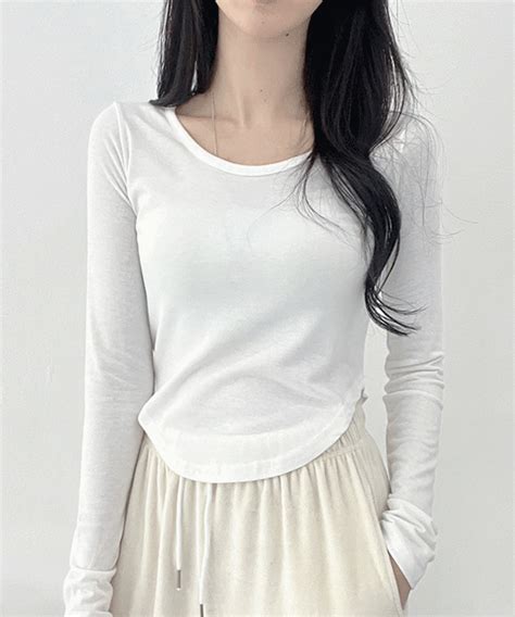 기모핏예쁜 유넥 베이글 트임 기모 긴팔 티셔츠 5color 에이블리