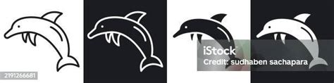 돌고래 아이콘은 흑인과 백인 평면 및 획 스타일로 설정됩니다 고래류에 대한 스톡 벡터 아트 및 기타 이미지 고래류 꼬리 날씬한 Istock