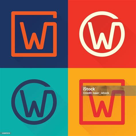 W Letter Flat Icon In Circle And Square Stock Illustration Download Image Now Alphabet