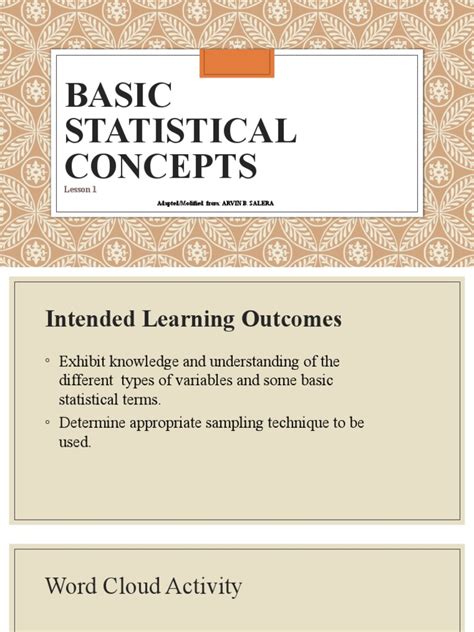 Basic Statistical Concepts Lesson 1 Pdf Level Of Measurement Statistics