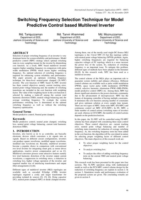 pdf switching frequency selection technique for model predictive