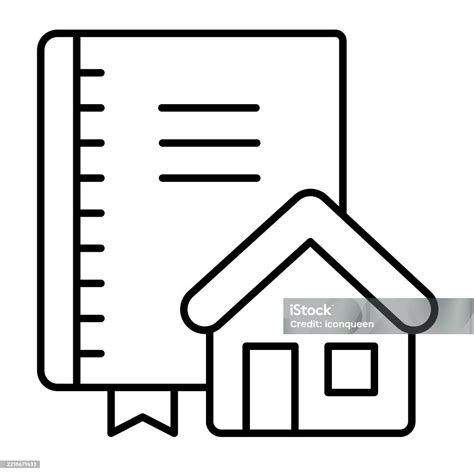 건축가 노트북과 집 얇은 선 아이콘 건축가 스튜디오 개념 벡터 그래픽입니다 흰색 배경에 코티지 건물 표지판이 있는 메모장 스타일 모바일 또는 디자인 건물 외관에 대한 스톡