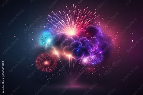 illustration of fireworks animation over a realistic backdrop including festive symbols