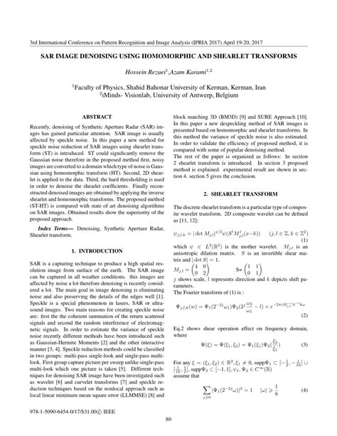 Pdf Sar Image Denoising Using Homomorphic And Shearlet Transforms