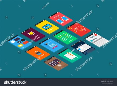 Vector Isometric Mobile App Ui Design Stock Vector Royalty Free Shutterstock
