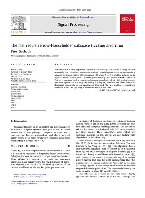 Pdf The Fast Recursive Row Householder Subspace Tracking Algorithm