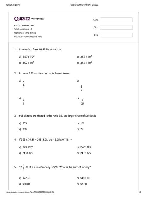 Csec Computation Quizizz Pdf