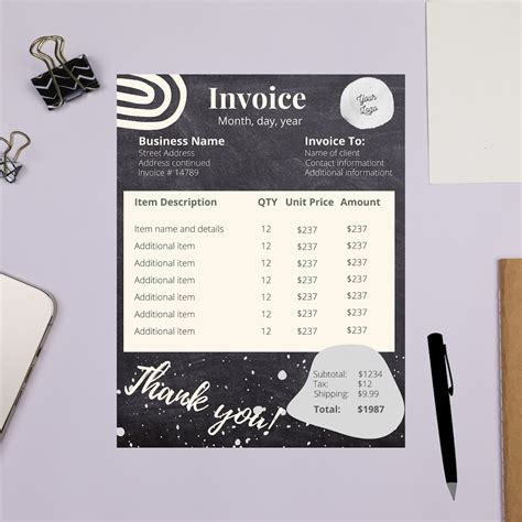 Invoice Template Printable Invoice Editable Invoice Digital Etsy