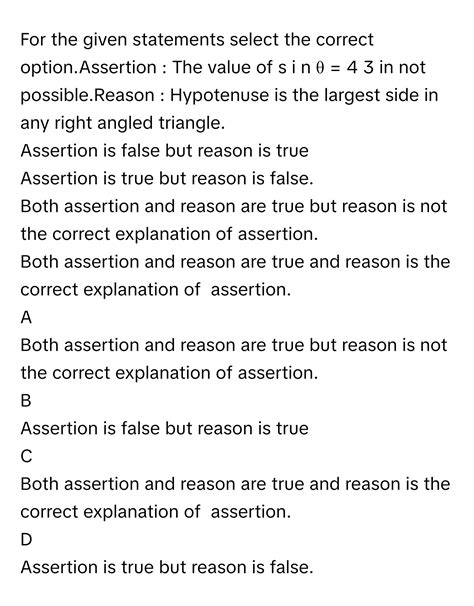 Solved For The Given Statements Select The Correct Optionassertion