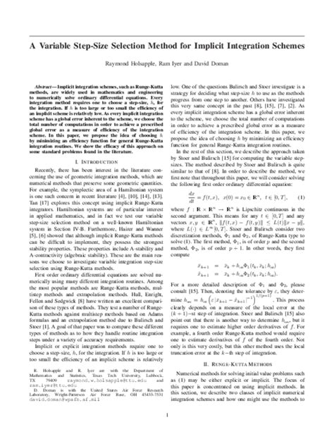 Pdf A Variable Step Size Selection Method For Implicit Integration