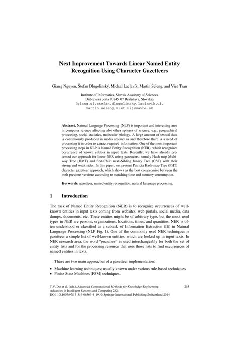 Pdf Next Improvement Towards Linear Named Entity Recognition Using Character Gazetteers