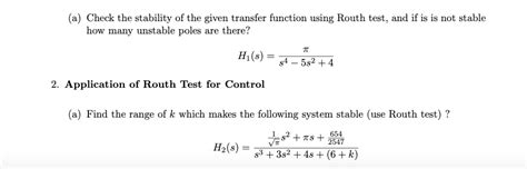 Solved A Check The Stability Of The Given Transfer Chegg
