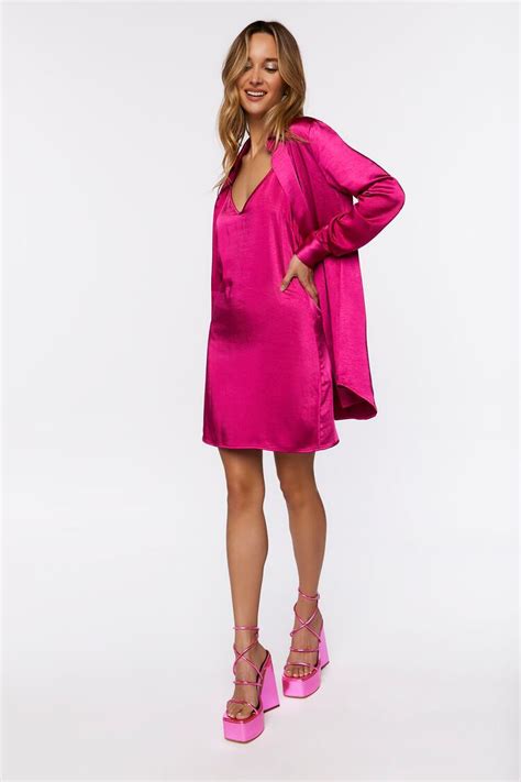 Satin Slip Mini Dress And Shirt Set