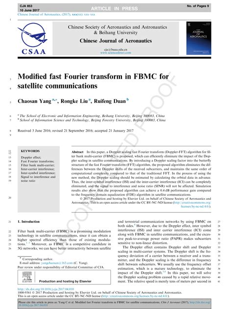 Pdf Modified Fast Fourier Transform In Fbmc For Satellite Communications