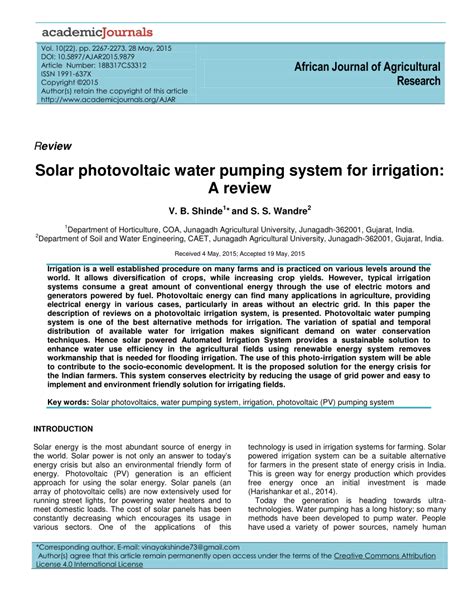 Pdf Solar Photovoltaic Water Pumping System For Irrigation A Review