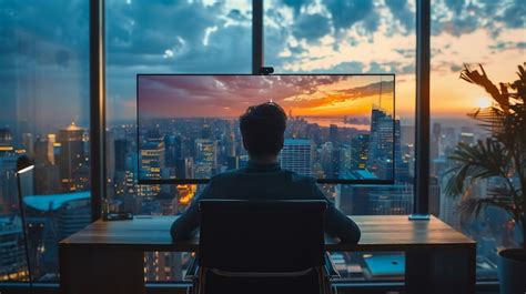 A Young Programmer Is Coding On A Laptop In The Dark Sitting On A Window With A View Of The