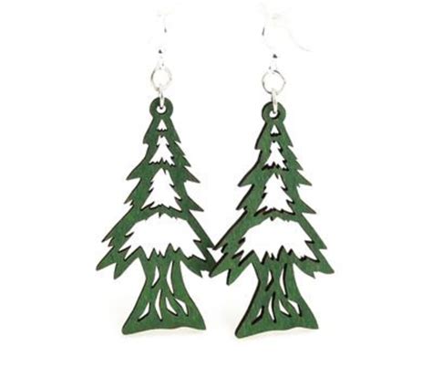 Pine Tree Laser Cut Earrings From Reforested Wood Etsy