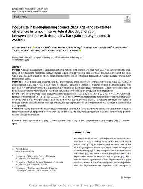 Pdf Issls Prize In Bioengineering Science 2023 Age And Sex Related