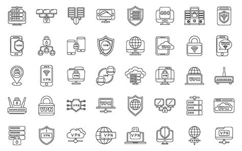 Premium Vector Vpn Icons Set Outline Vector Shield Data Key Private
