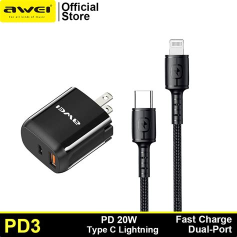 Awei PD W Fast Charging Type C And USB Port Lightweight Power Adapter US Plug Quick Charge