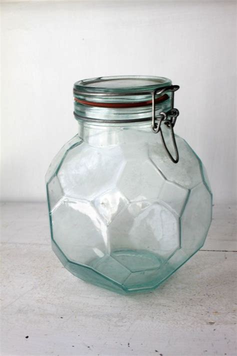 Vintage Hermetic Green Glass Storage Jar Etsy Glass Storage Jars Jar Storage Glass Storage
