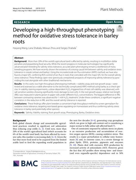 Pdf Developing A High Throughput Phenotyping Method For Oxidative Stress Tolerance In Barley Roots
