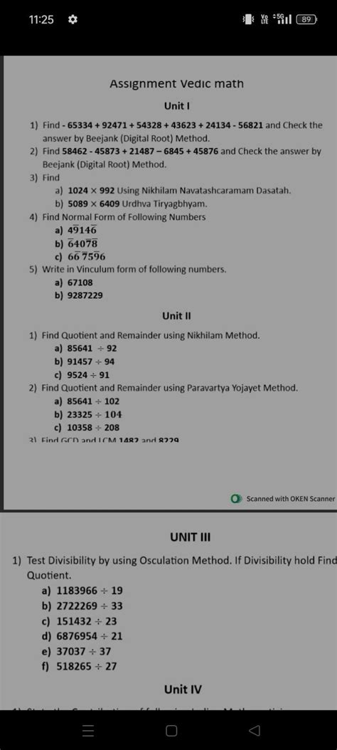 Assignment Vedic Math Unit I 1 Find 65334 92471 54328 43623 241