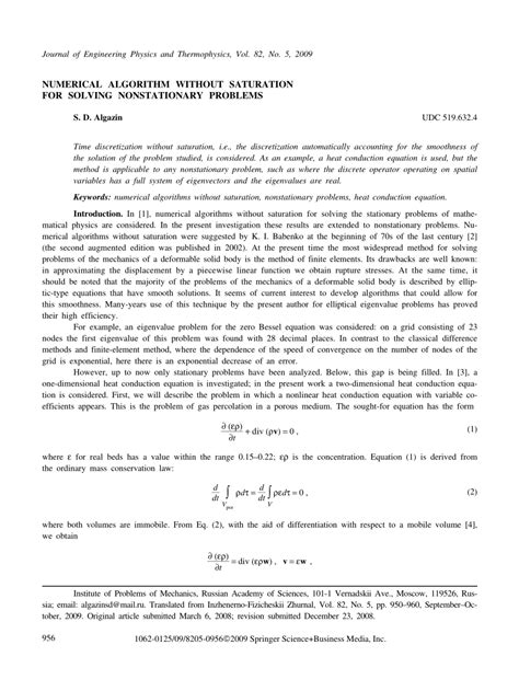 Pdf Numerical Algorithm Without Saturation For Solving Nonstationary