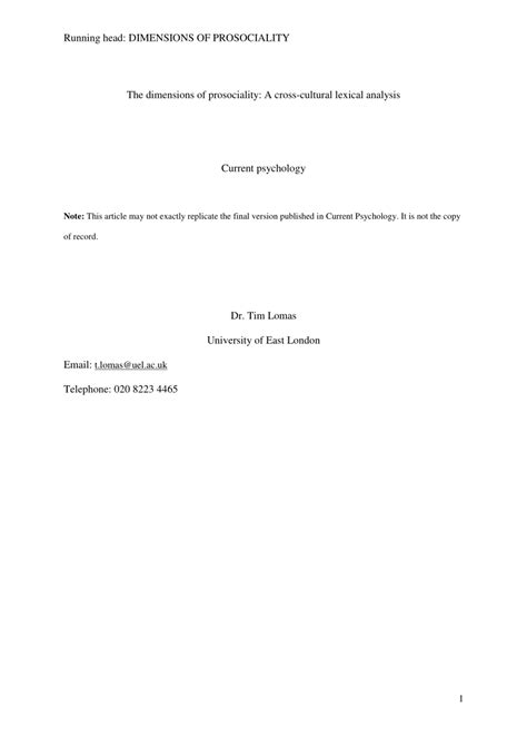 Pdf The Dimensions Of Prosociality A Cross Cultural Lexical Analysis