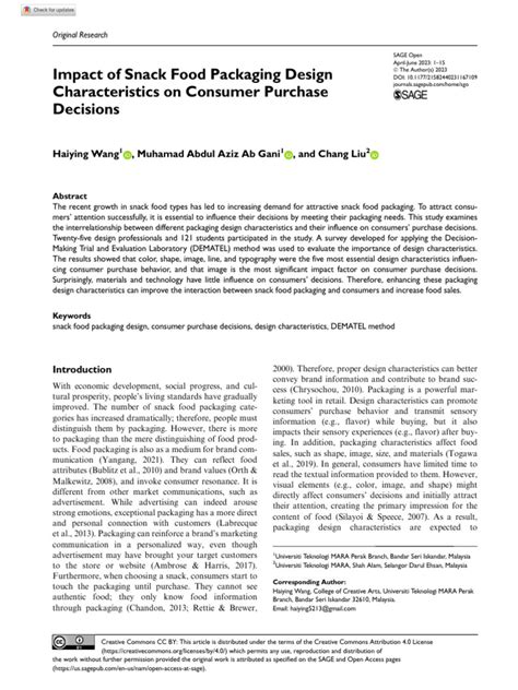 Wang Et Al 2023 Impact Of Snack Food Packaging Design Characteristics On Consumer Purchase