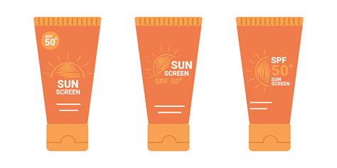자외선 차단제 제품이 있는 튜브 Spf 여름 스킨 케어 Uv 대책 제품 디자인 변형 세트 Spf 50 크림 또는 로션 벡터