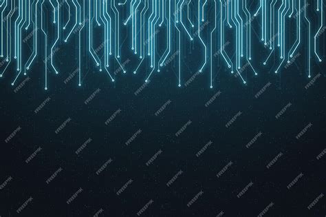 Premium Photo Abstract Technology Background With Glowing Microcircuit Lines Hanging From