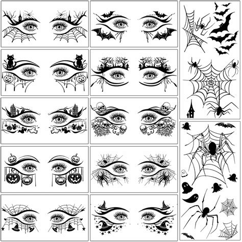 Hotoyannia 12 Sheets Halloween Face Temporary Tattoos Stickers Halloween Face Fake