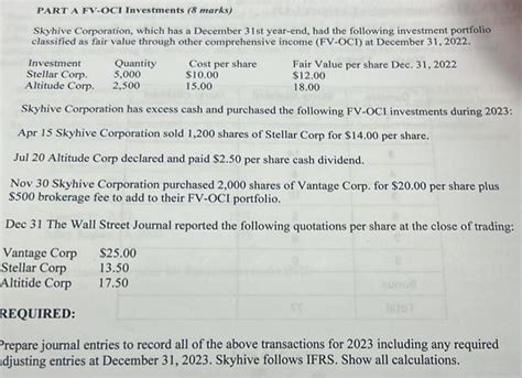 Solved Part A Fv Oci Investments 8 Marks Skyhive