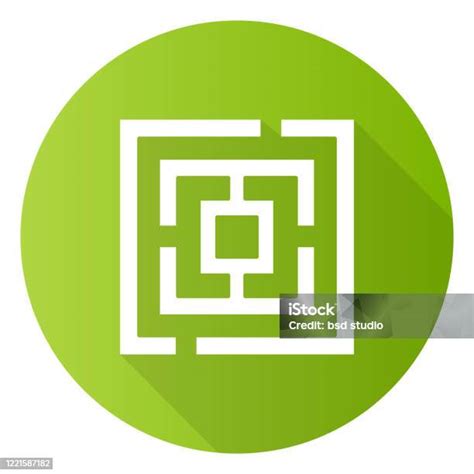 미로 퍼즐 녹색 평면 디자인 긴 그림자 문표 아이콘입니다 미로 경로 경로 찾기 정신 운동 도전 독창성 지능 테스트 수수께끼 벡터 실루엣 일러스트레이션 개념에 대한 스톡 벡터