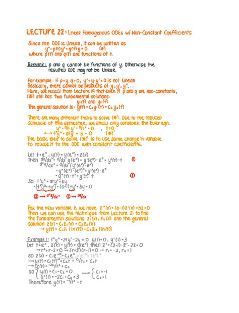 Linear Homogenous Odes With Non Constant Coefficients Lecture