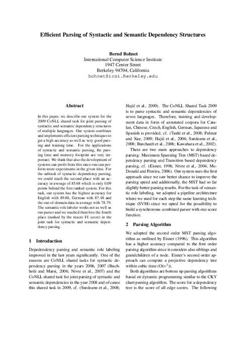 Pdf Efficient Parsing Of Syntactic And Semantic Dependency Stru