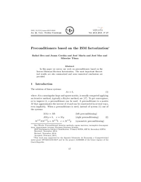 Pdf Preconditioners Based On The Ism Factorization