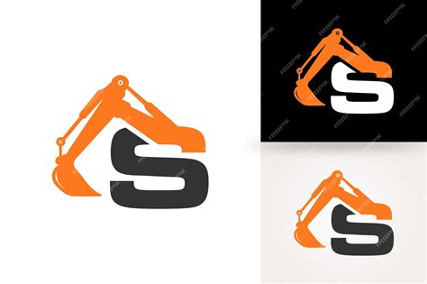건설 중장비 회사의 S 문자가 있는 굴삭기 로고 프리미엄 벡터
