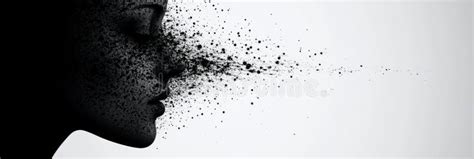 Abstract Profile Of A Female Face Dissolving Into Black Particles