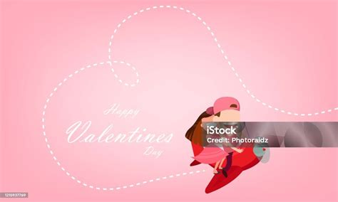 귀여운 만화 웨딩 커플 남자와 여자 카드는 비행기 출시와 심장 구름을 구동합니다 스타트업 플랫 디자인 귀여운 발렌타인 데이 카드 결혼식에 대한 스톡 벡터 아트 및 기타