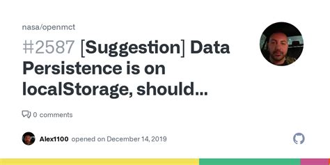 Suggestion Data Persistence Is On Localstorage Should Possibly Be On