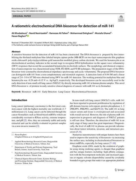 A Ratiometric Electrochemical Dna Biosensor For Detection Of Mir 141