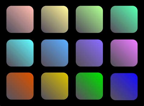 Colorful Smoke Color Shade Linear Gradient Palette Swatches Web Kit Rounded Squares Template Set